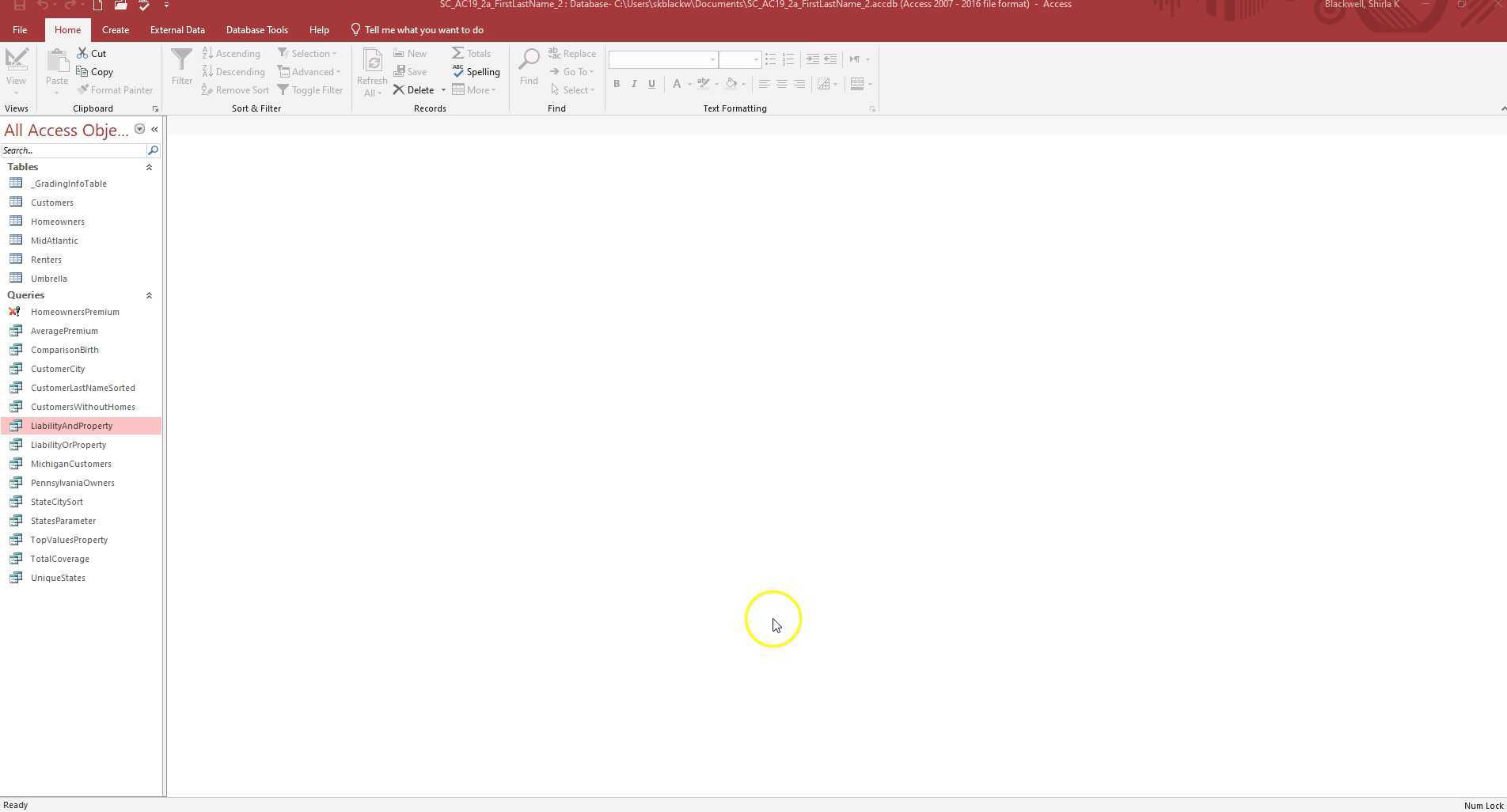 Access Module 2: SAM Project 1a Part 2