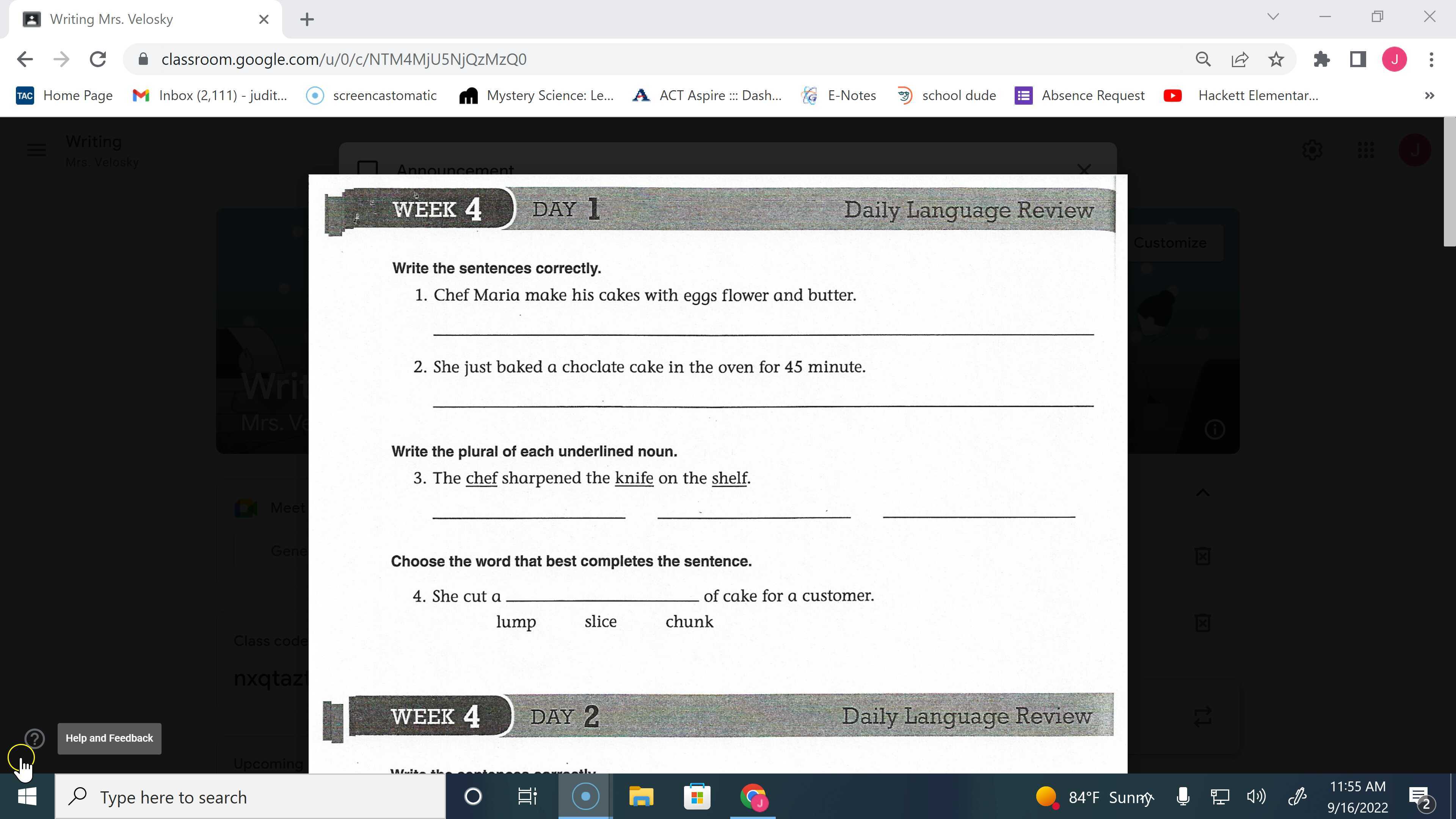 Writing LEsson 9/16/22