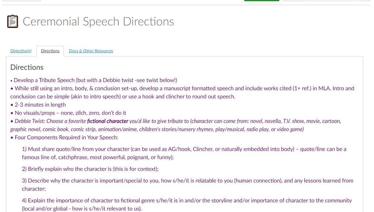 Ceremonial Speech Directions
