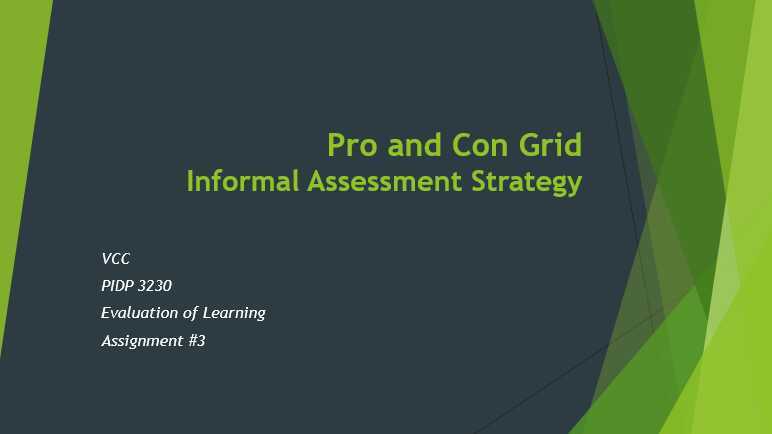 Informal Assessment Strategy - Pro Con Grid