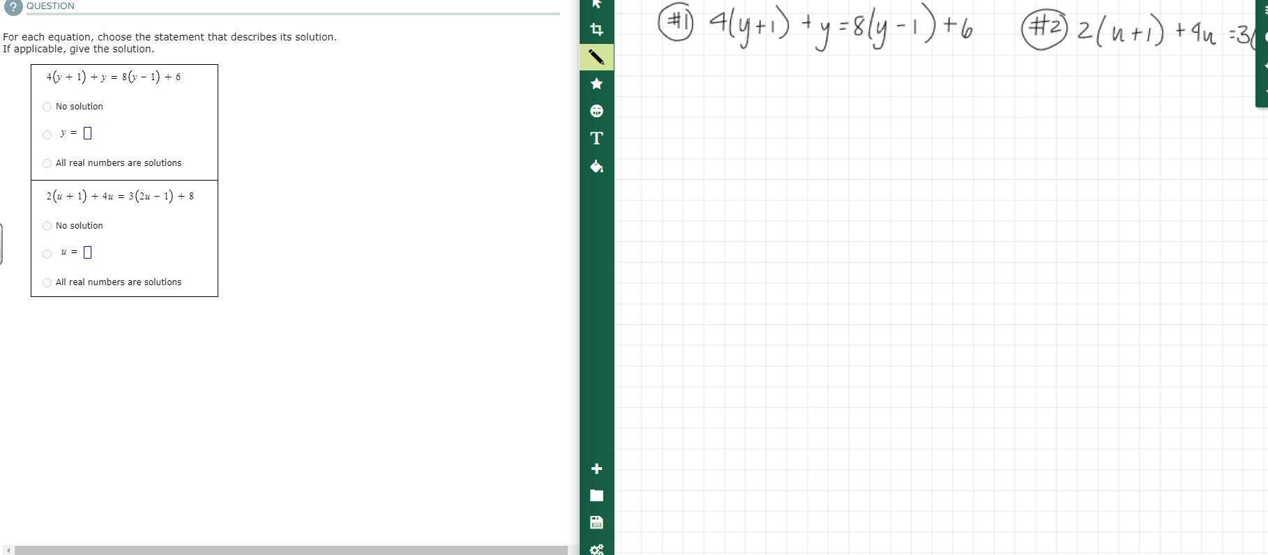 Solving equations with zero, one, or infinitely many solutions