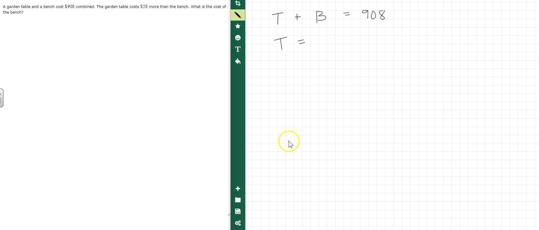 Solving a word problem with two unknowns using a linear equation