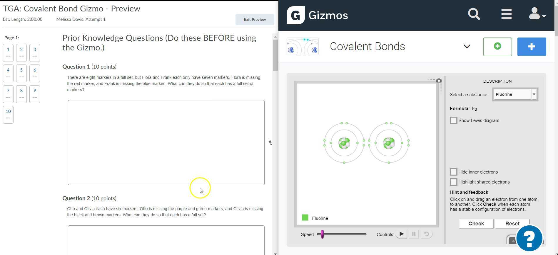 Covalent Bond Gizmo Lab