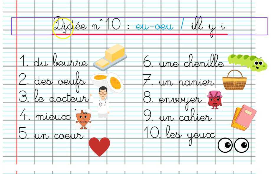 Dictée 10 Ce1