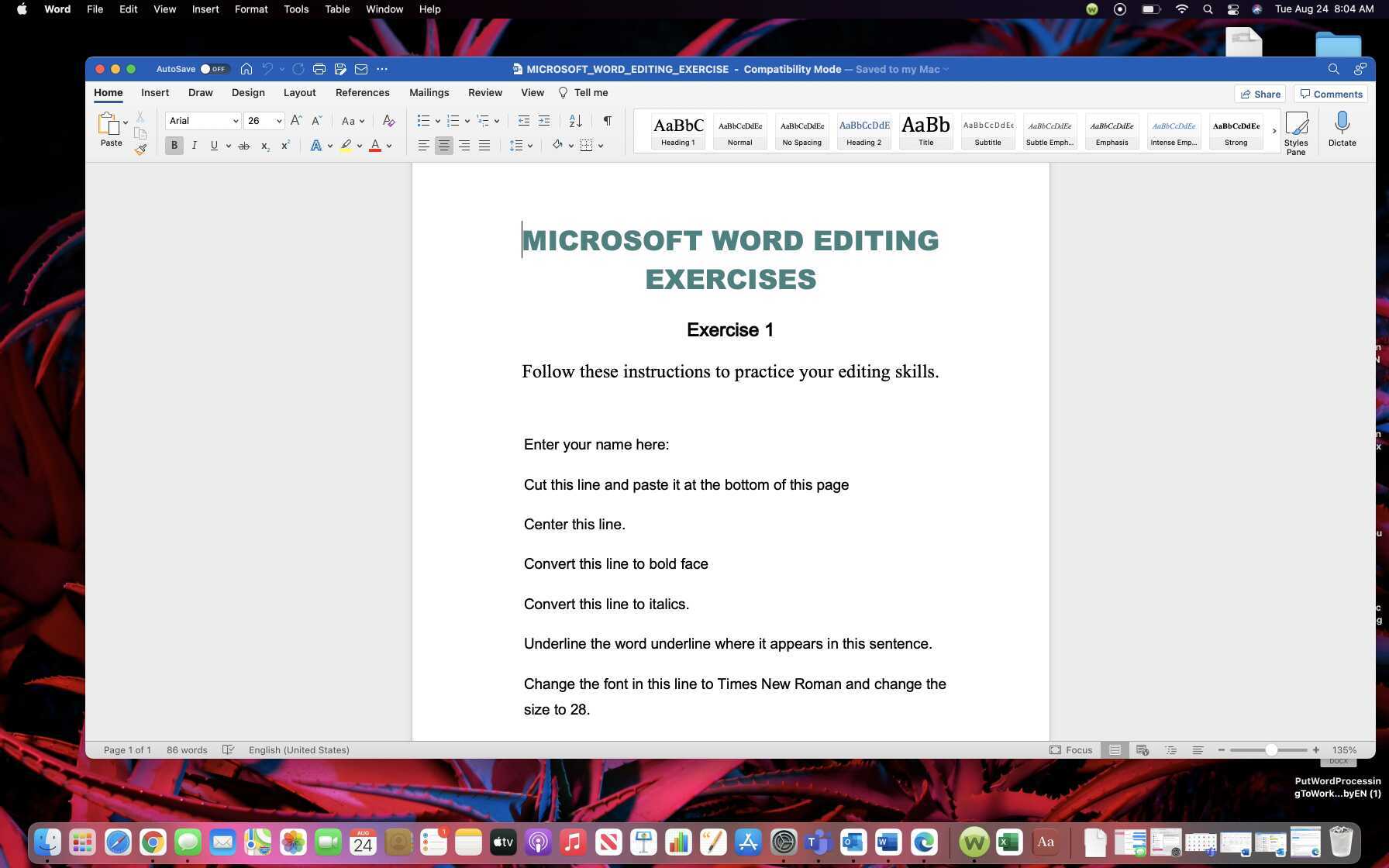 Microsoft Word Editing Exercise 1