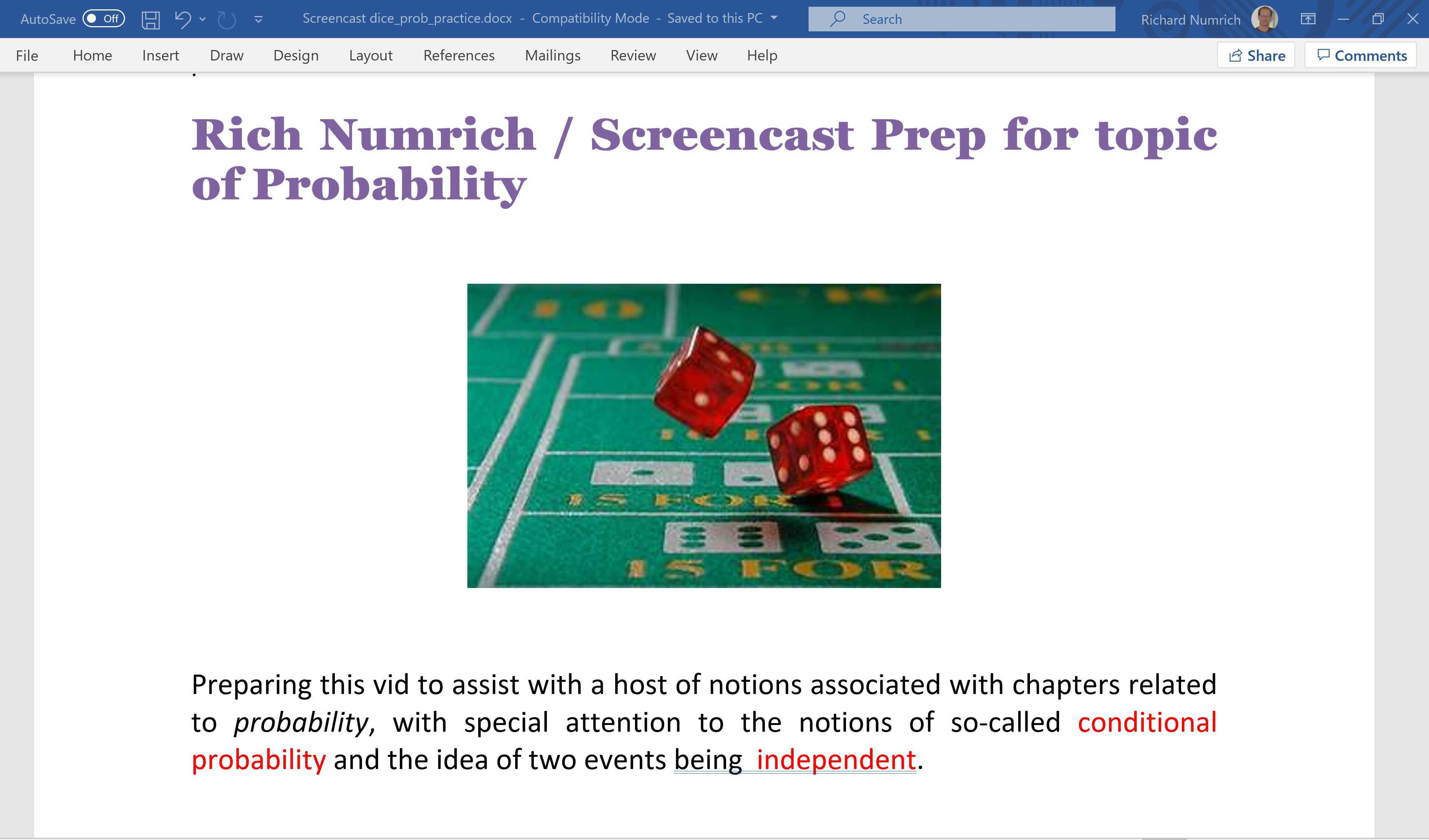 Conditional Probability Dice Examples