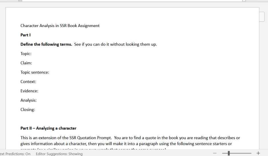 SSR character analysis assignment