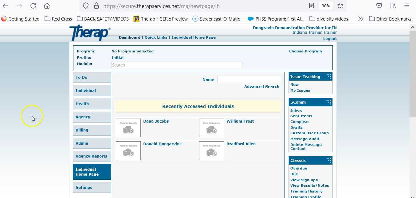 Therap Individual Home Page 12.14.2021