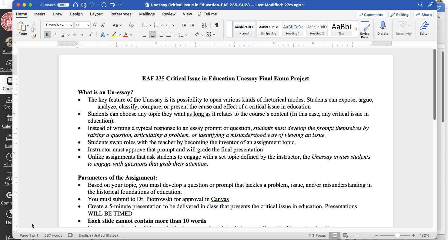 Final Project-Unessay Overview