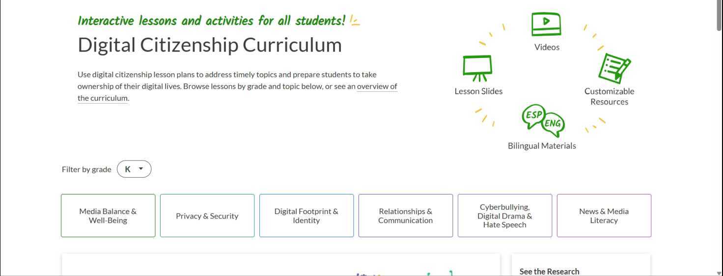 Digital Citizenship Curriculum for Kindergarten
