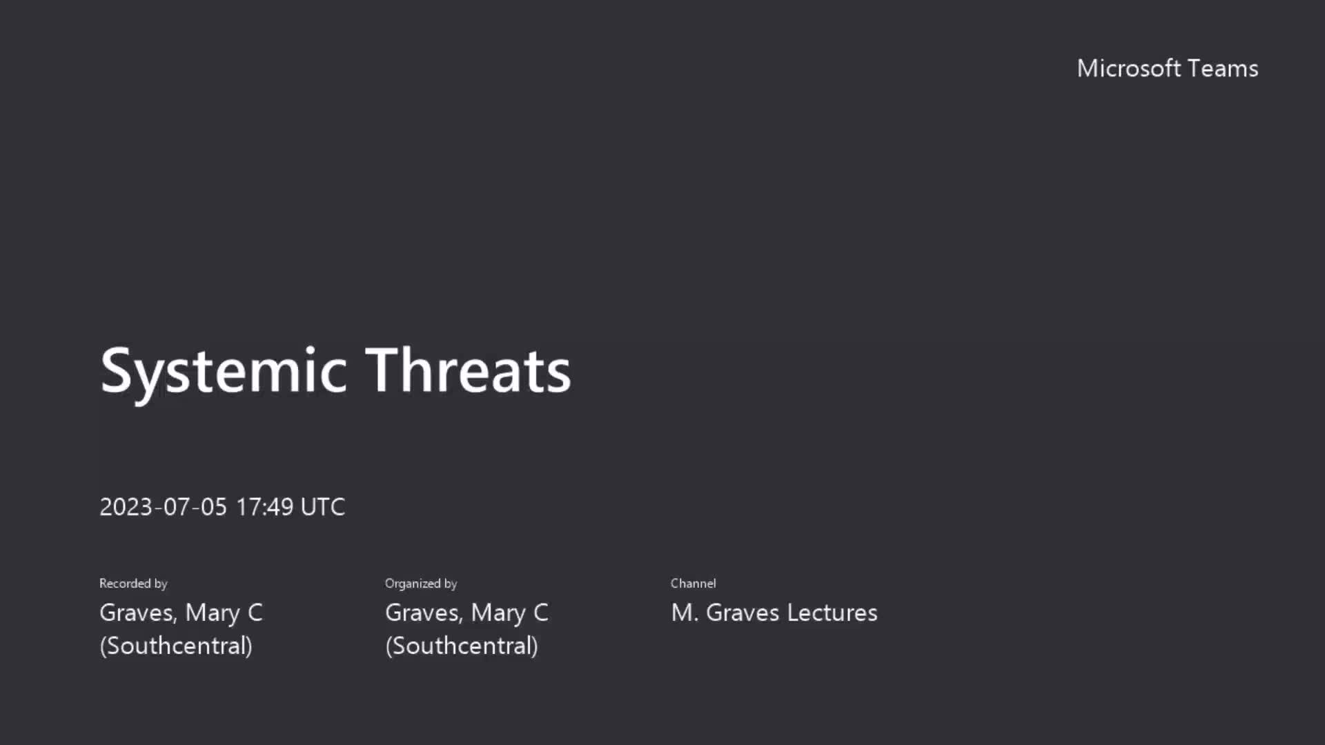Systemic Threats Lecture