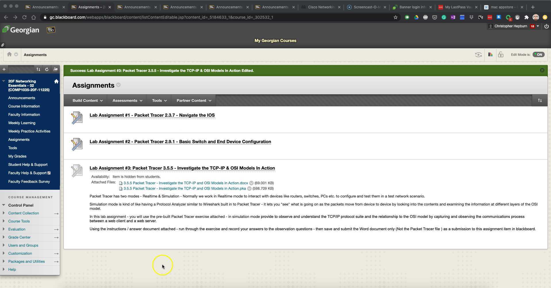 COMP1035 - Assignment # 3 - Investigate the TCP-IP & OSI Models in Action