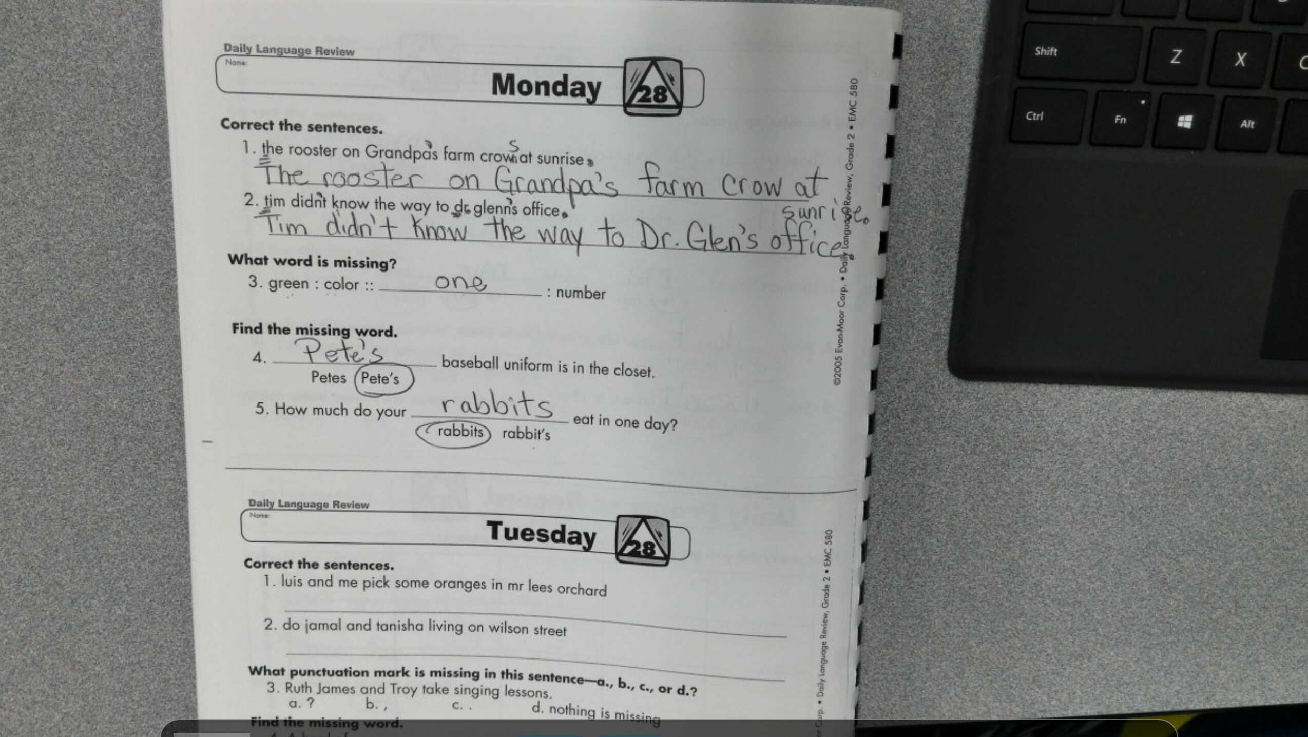 Daily Lang/Math Tuesday 28