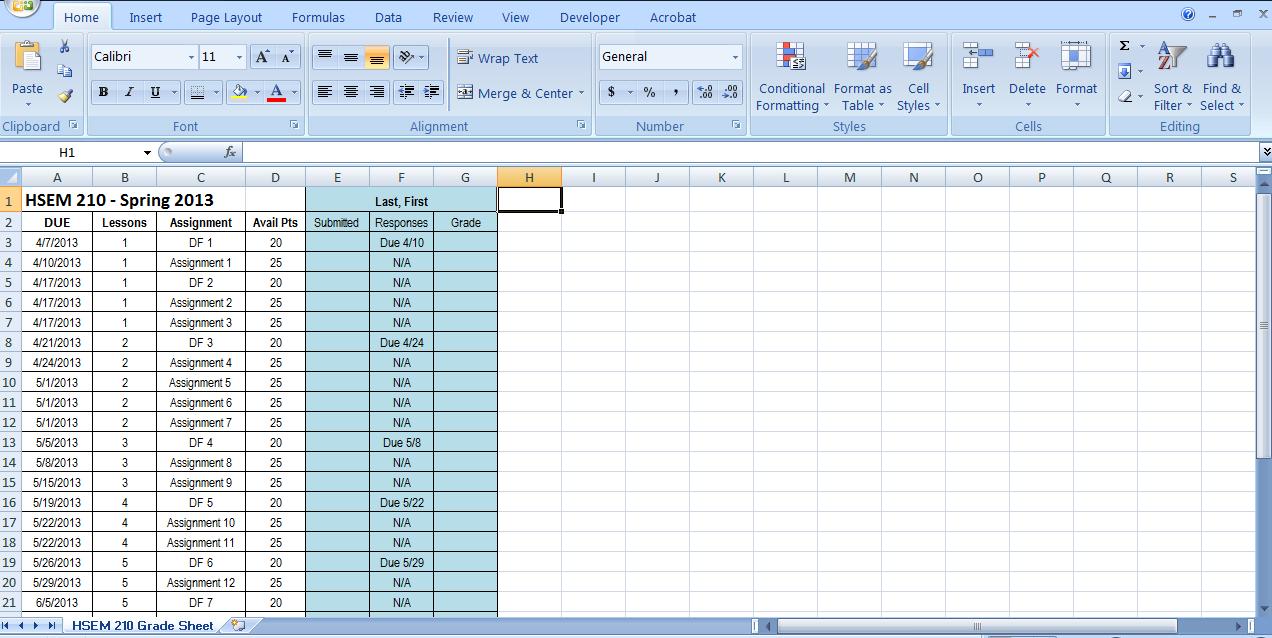 HSEM 110 Spring 2013 - Grading Overview