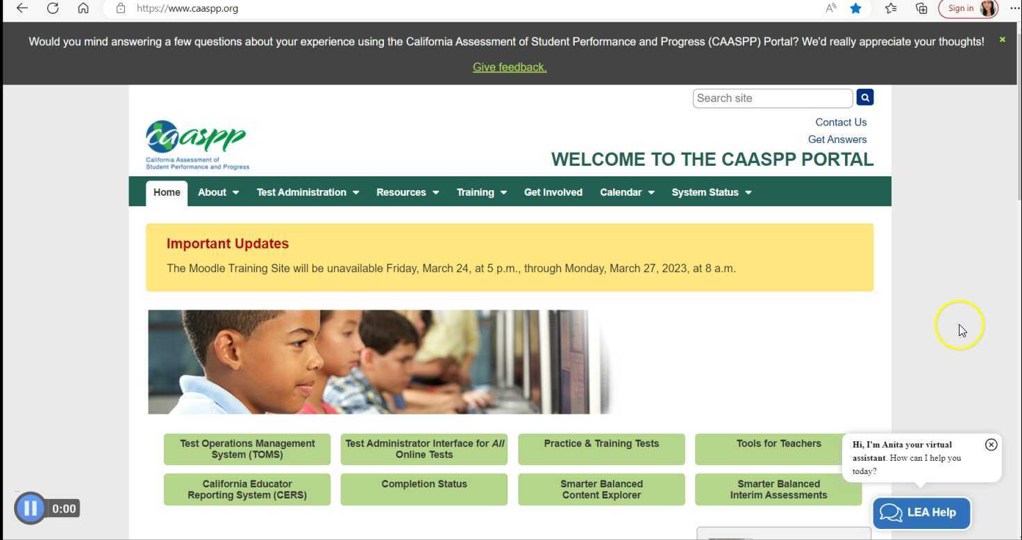 Create CAASPP test session