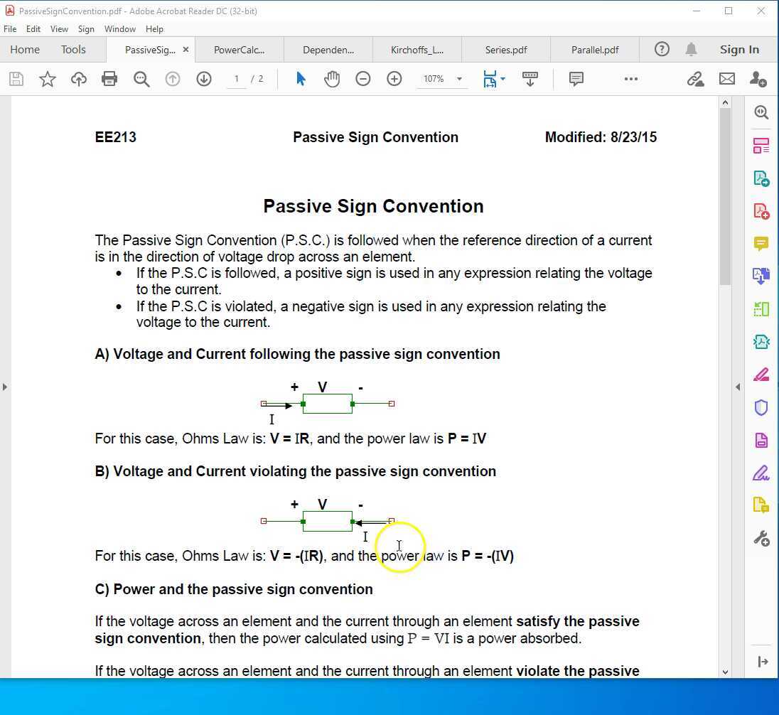 Passive sign convention