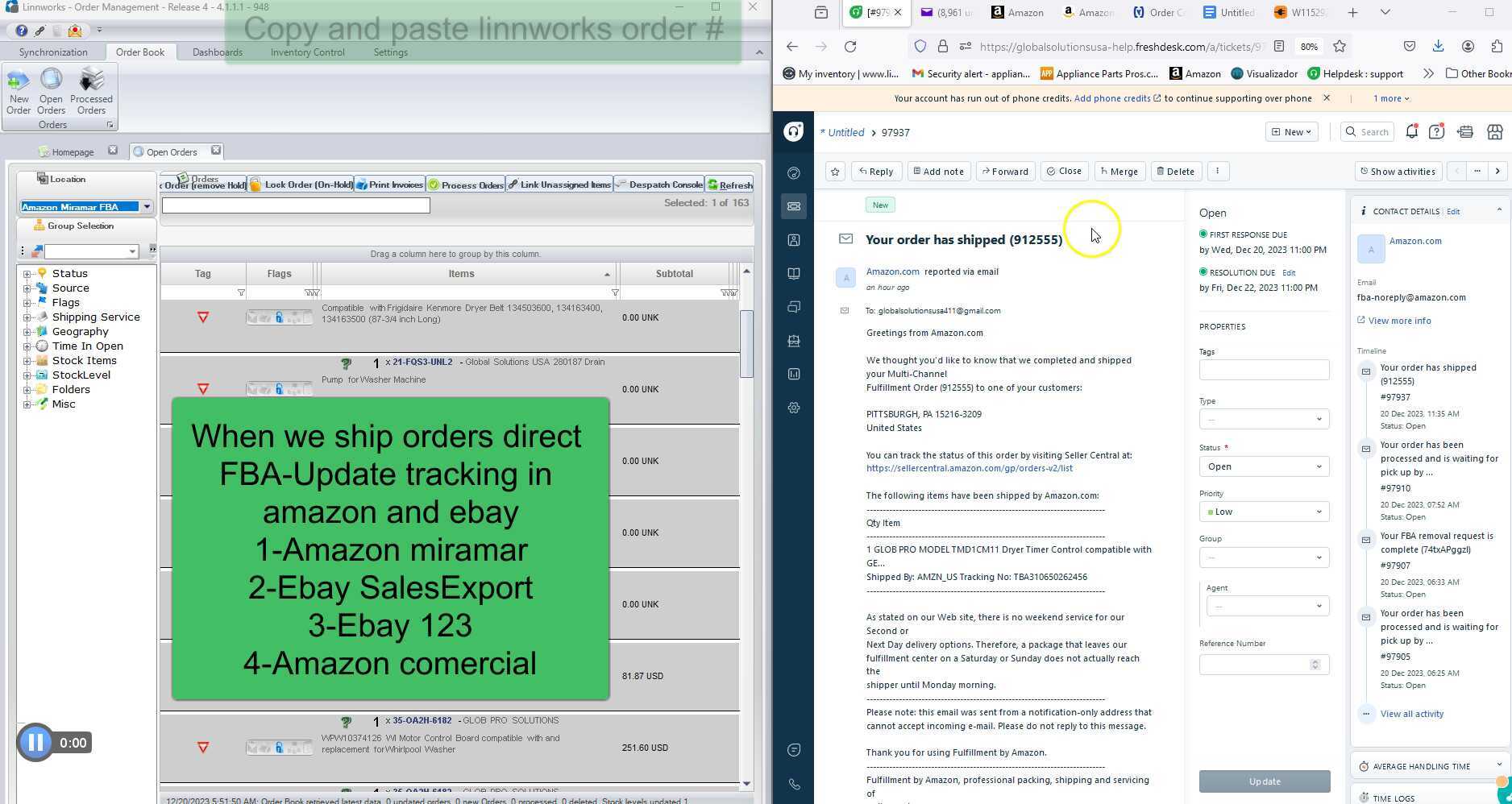 When we ship orders direct FBA-Update tracking in amazon and ebay
