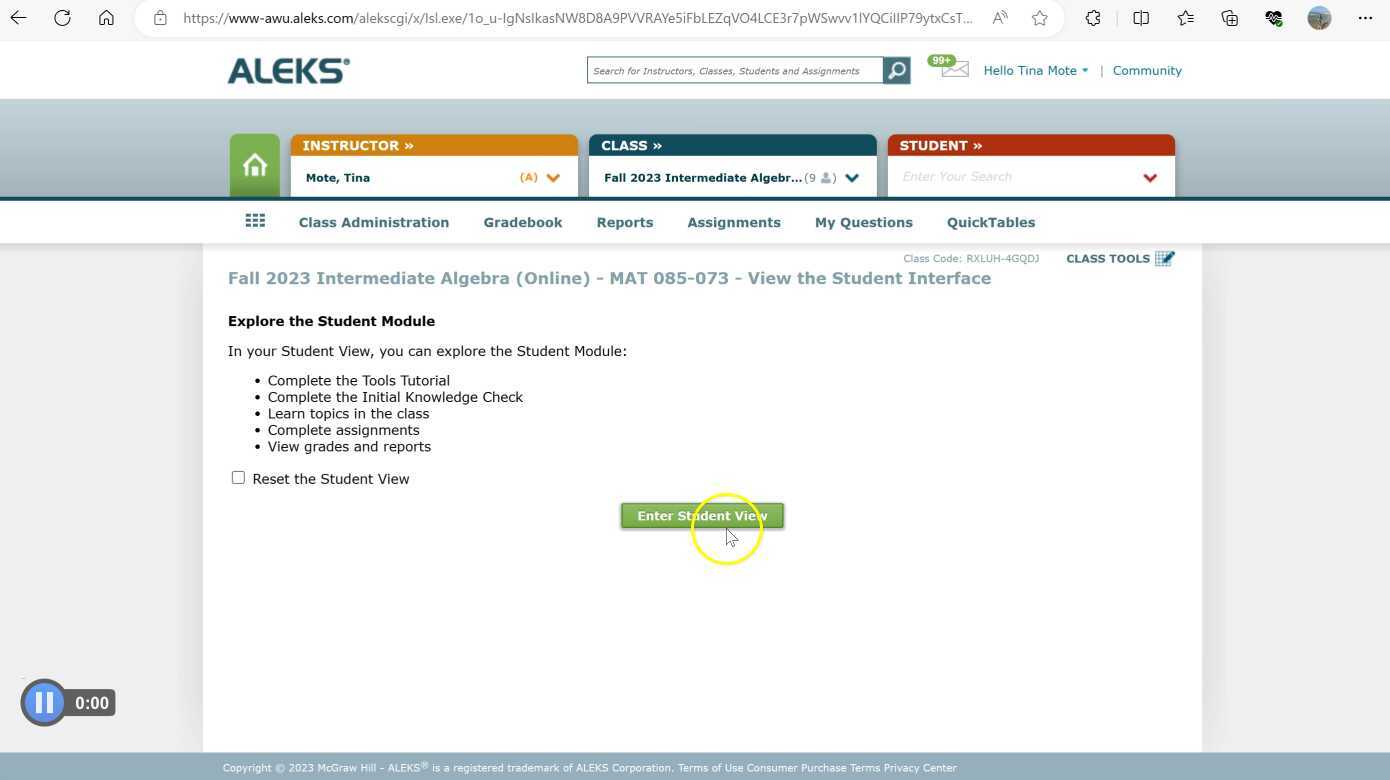 10-24-2023 ALEKS Knowledge Checks, Navigation, and Videos