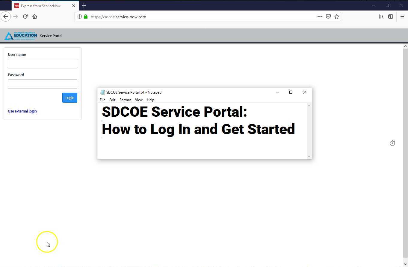 SDCOE Service Portal - 01 Log In and Get Started