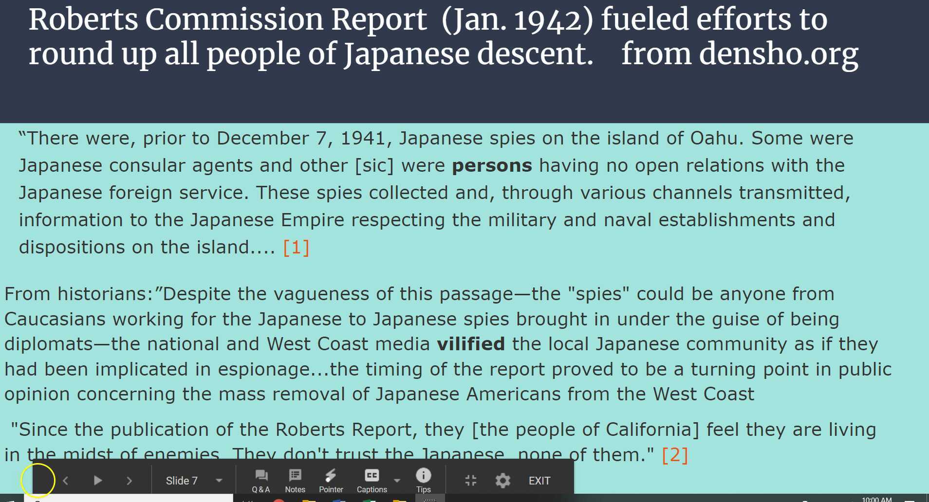 Narration of Roberts Commission Report and perspective