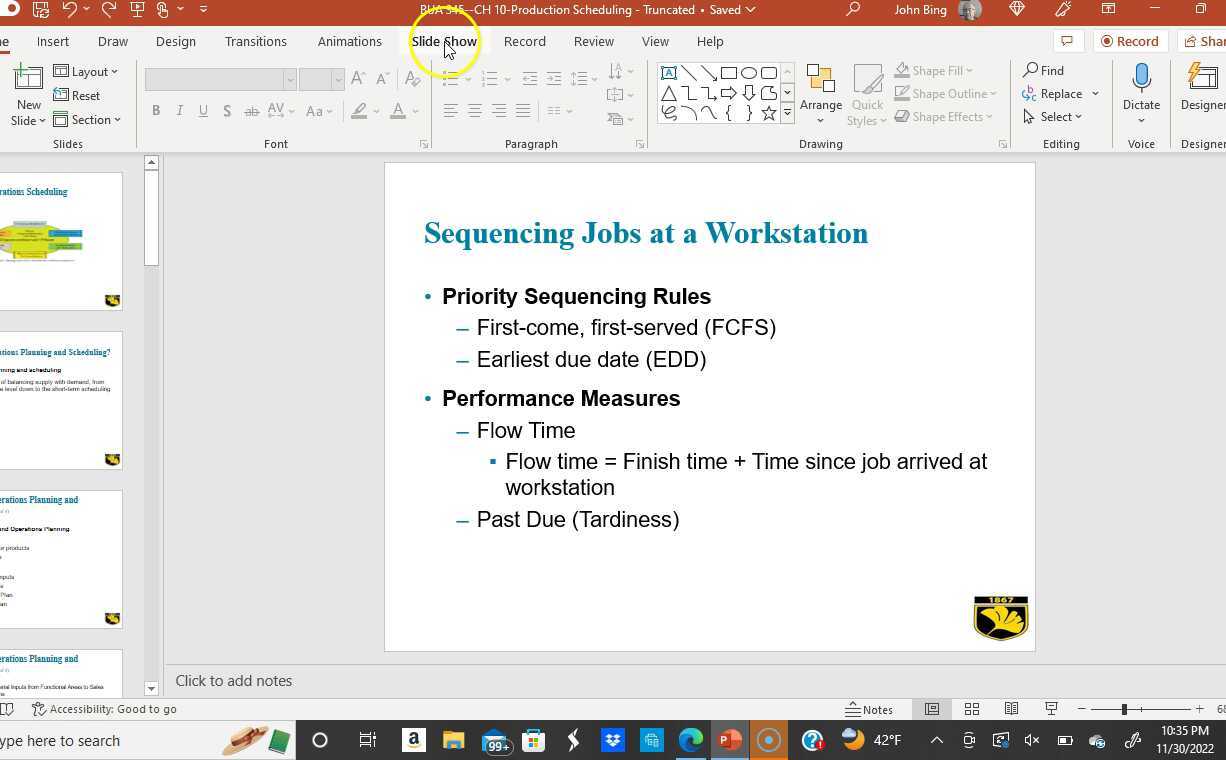 CH 10--Operations Scheduling