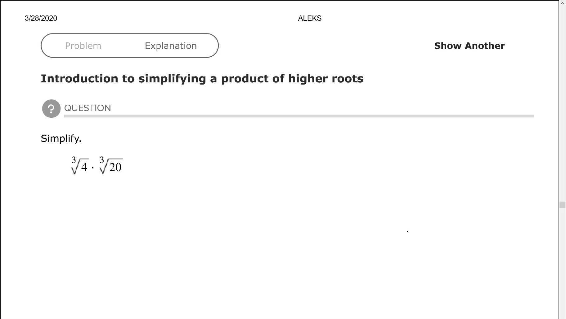 Introduction to simplifying a product of higher roots