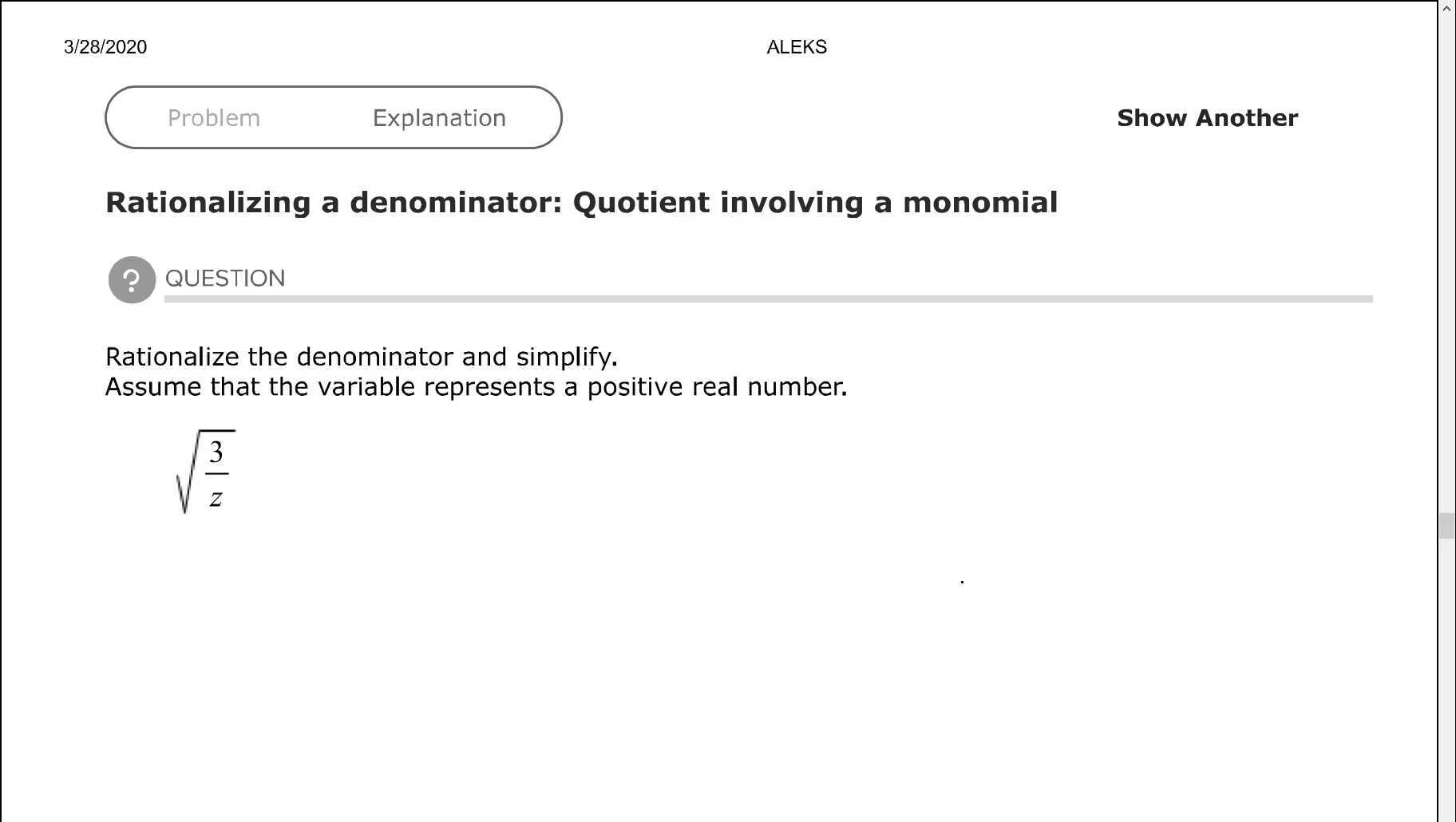 Rationalizing a denominator_ Quotient involving a monomial