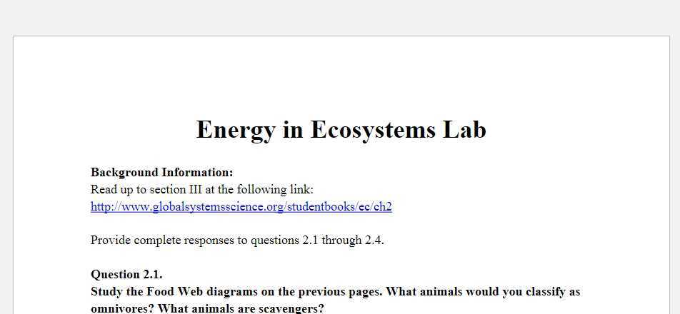 Energy in an Ecosystem lab explained