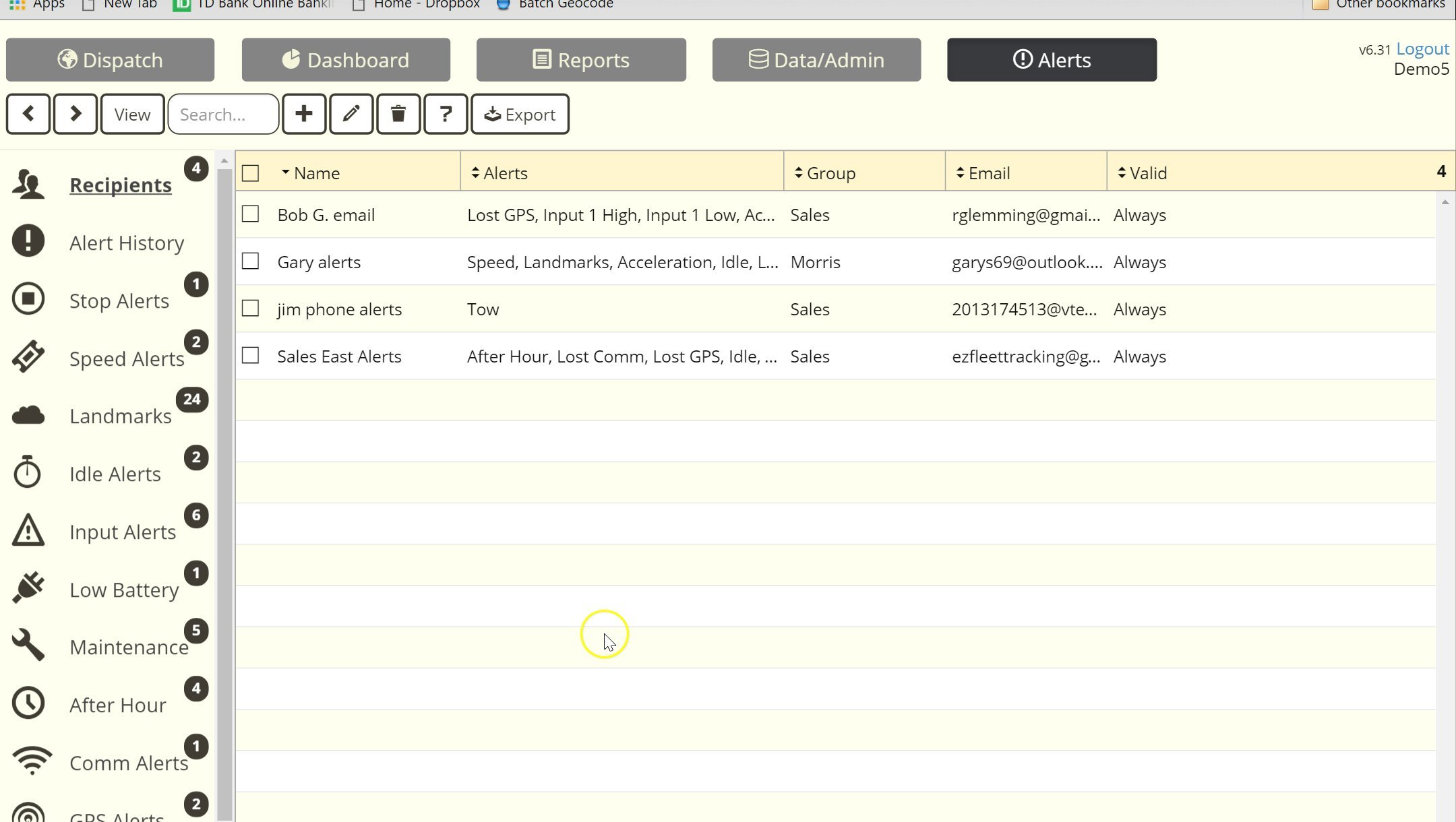 Alert Tab - Help Menu