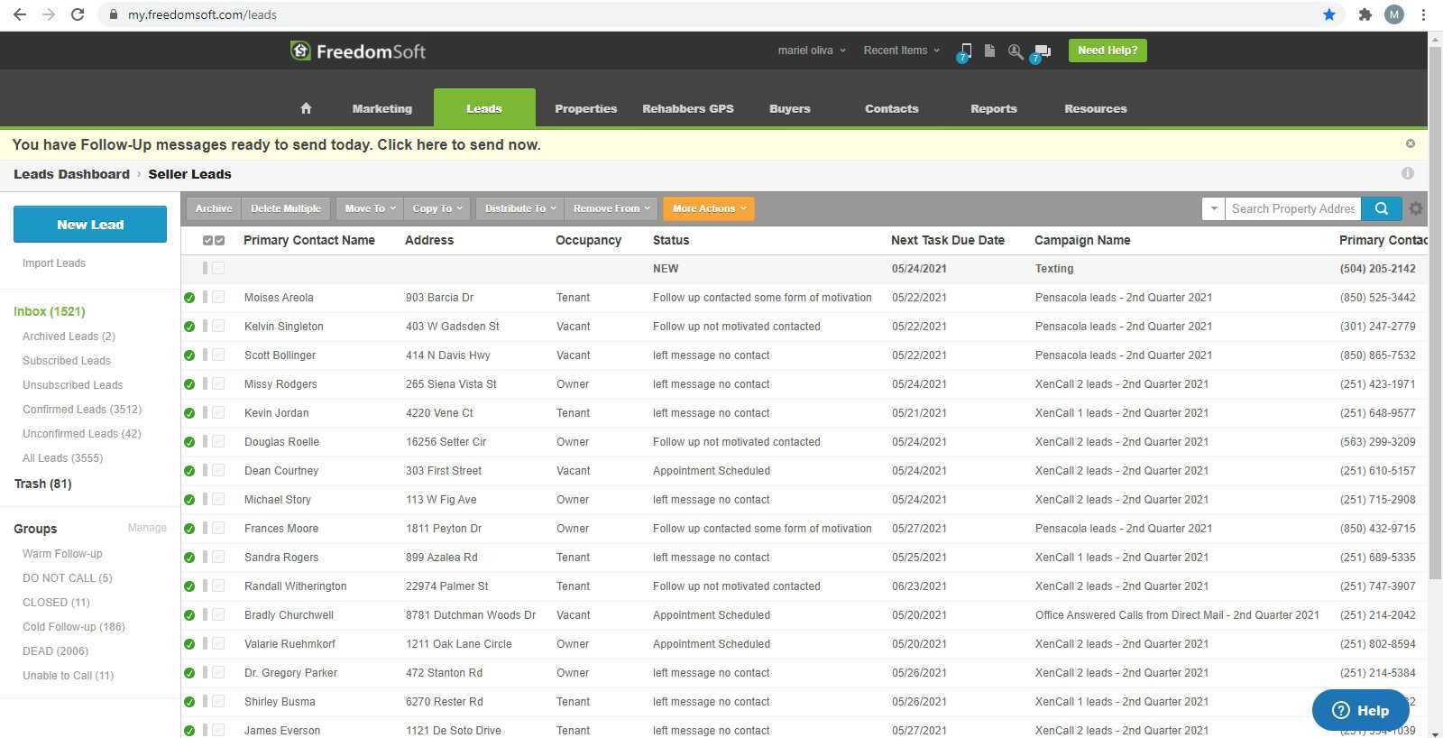 New leads added in Freedomsoft to DNC in XenCall 1 and 2
