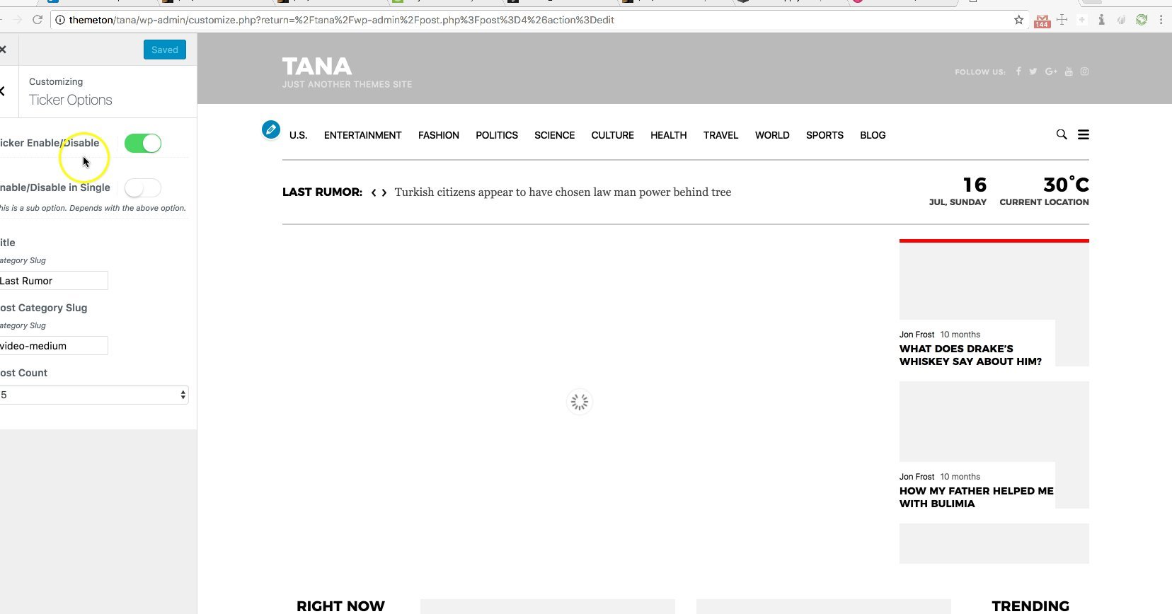 Tana: Ticker & author template