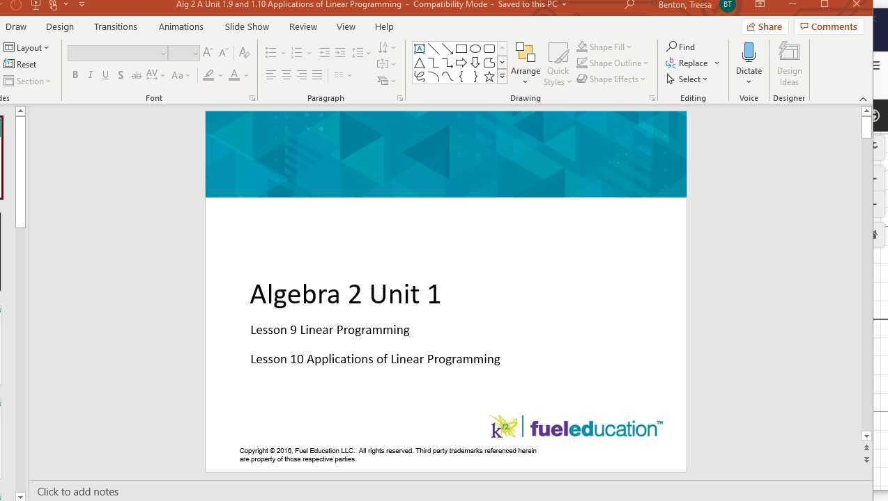Unit 1 Lesson 9 and 10 Linear Programing