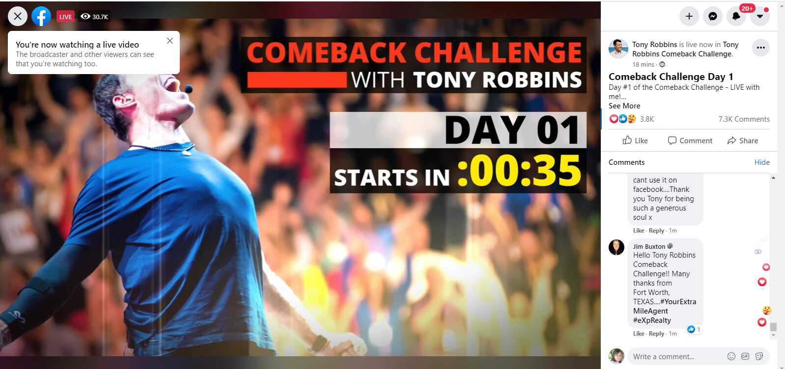 1.1- Tony Robbins Comeback Challenge Day 1