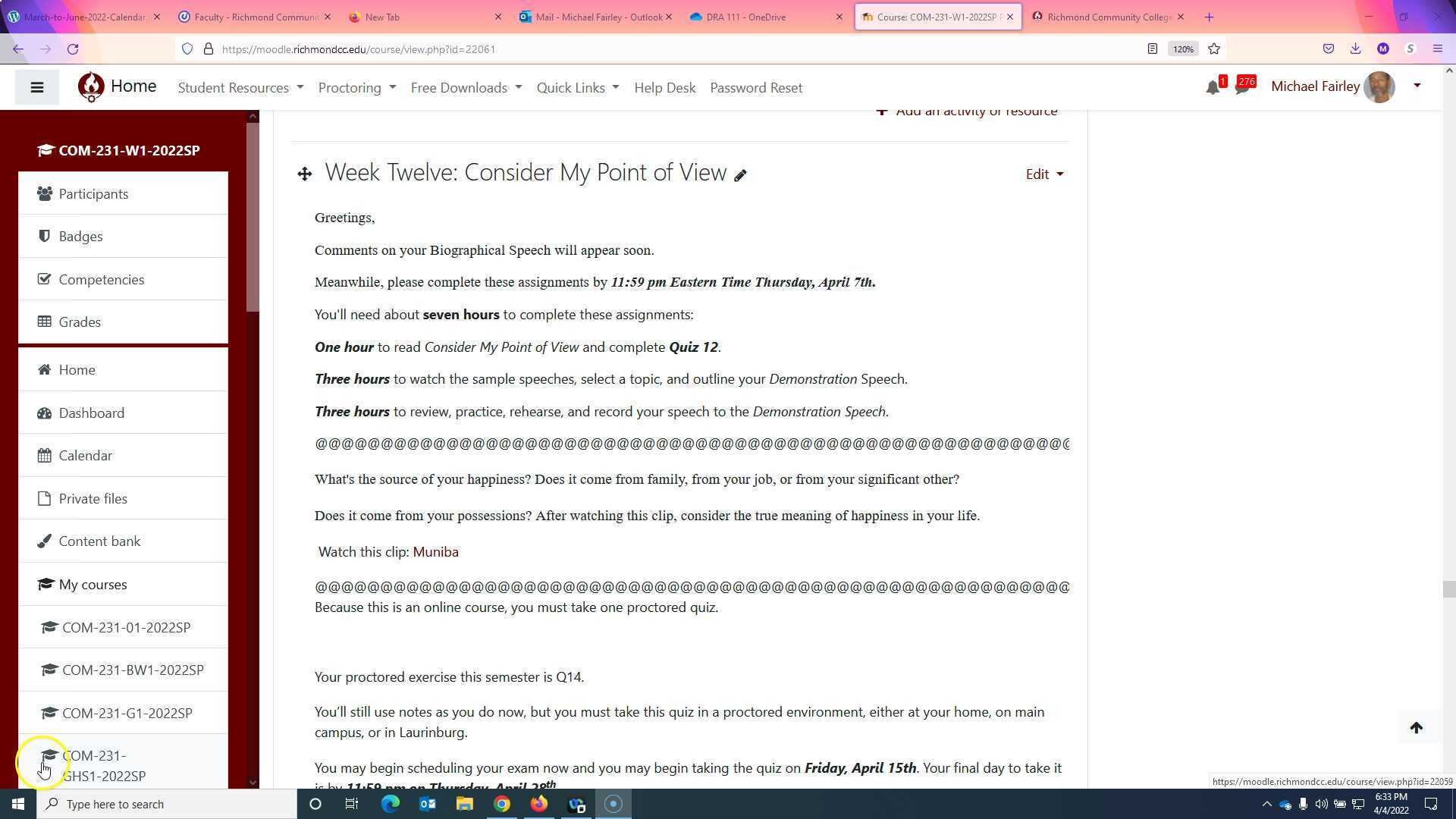 Week Twelve: Com 231 W1