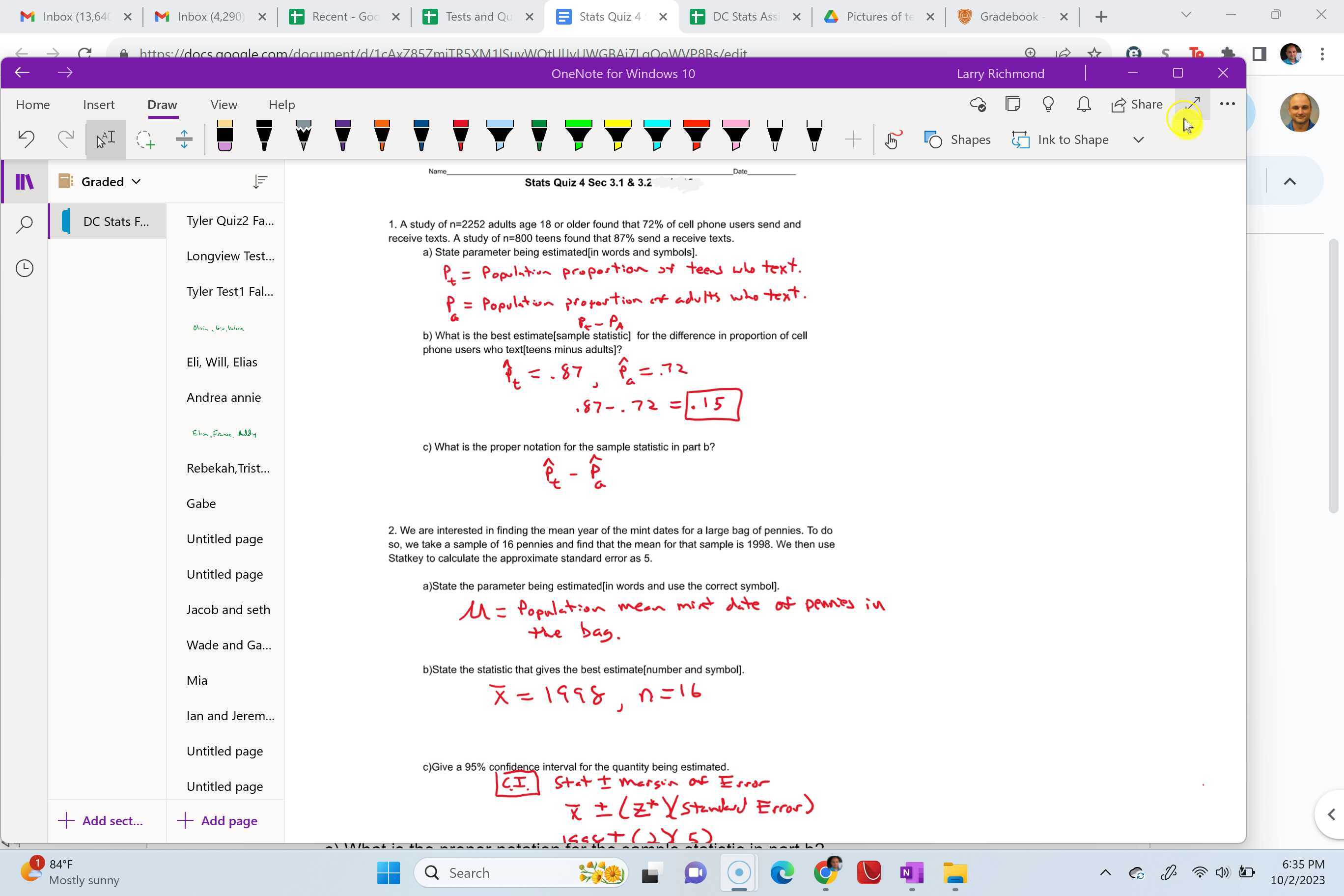DC Stats Quiz 4 Sec 3.1 and 3.2