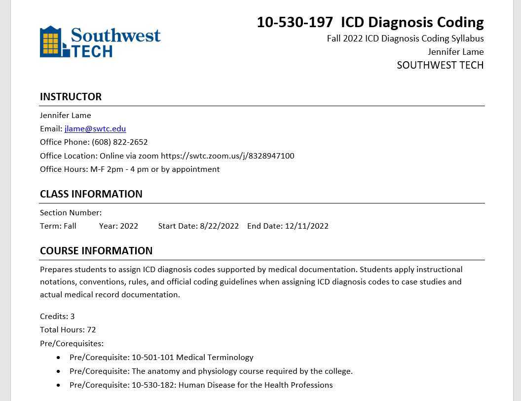 Fall 2022 ICD Diagnosis Coding Syllabus