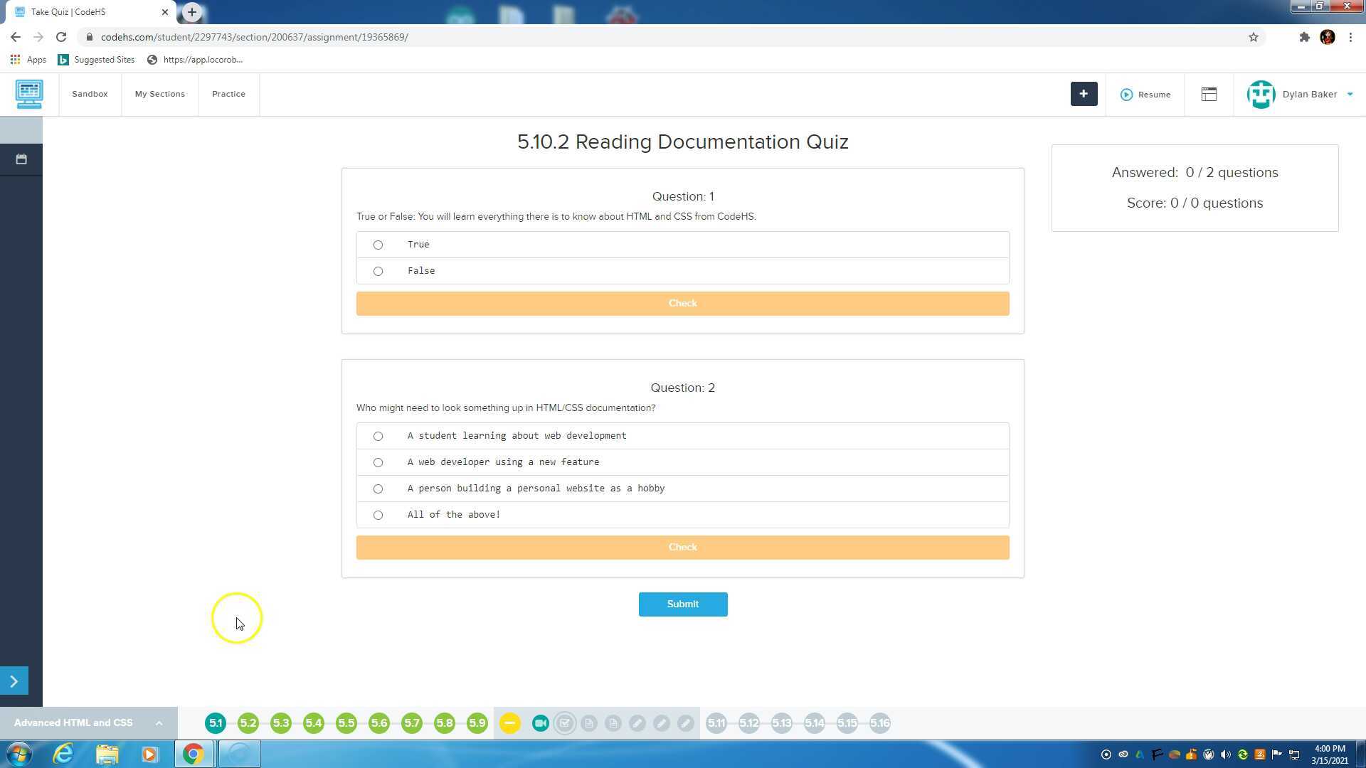 Web Design: CodeHS: 5.10.2-5.10.5 Reading Documentation