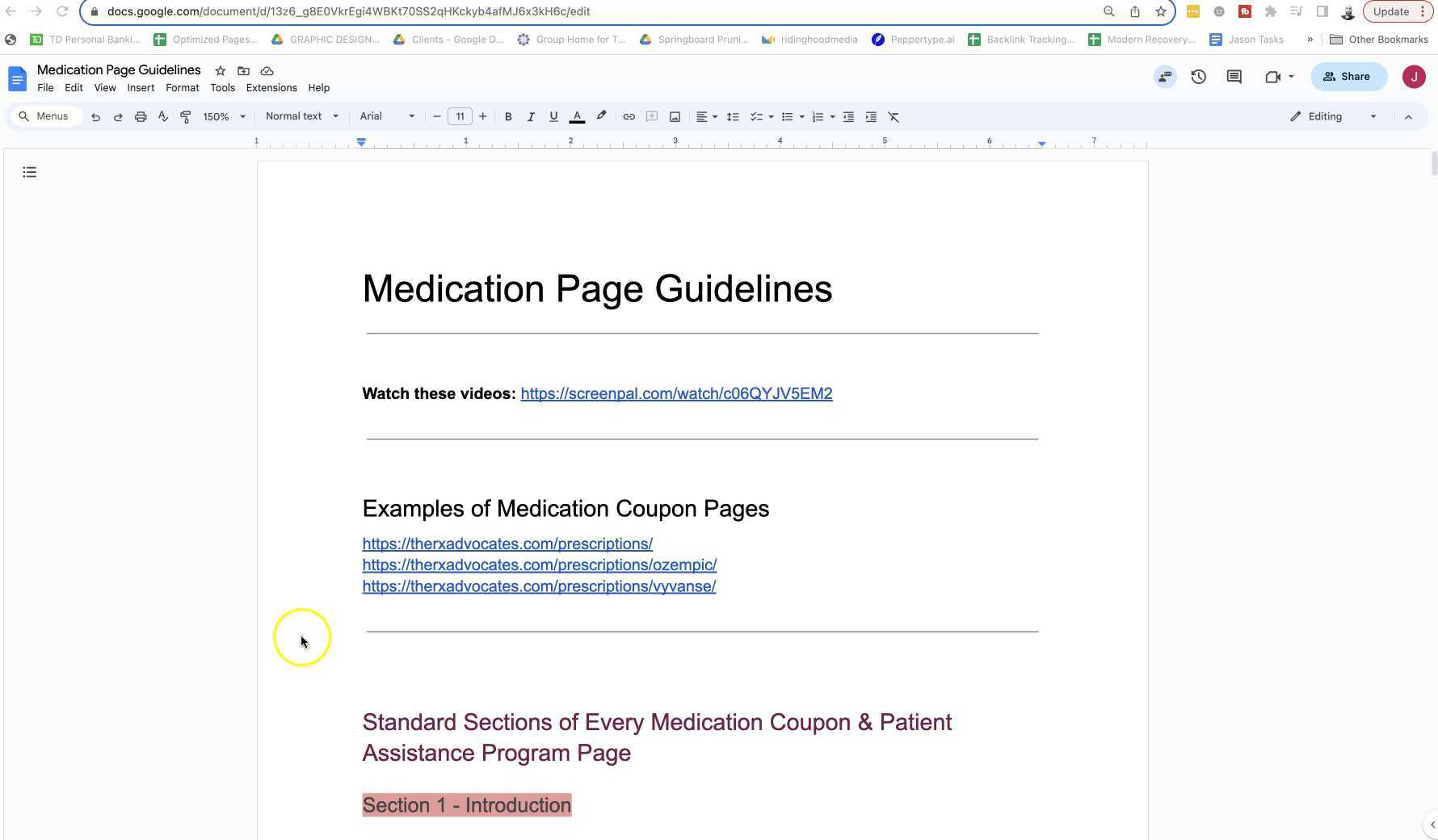 Medication Page Guideline