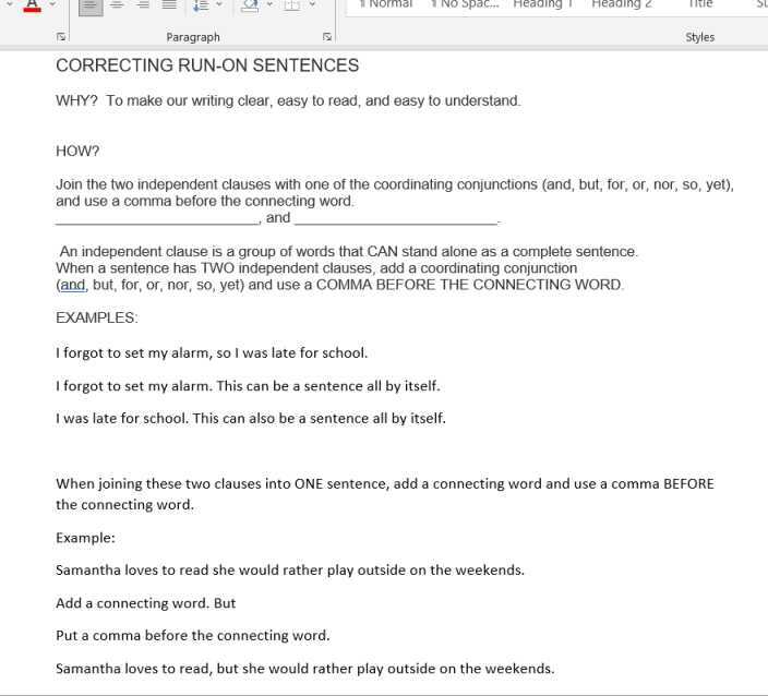 Correcting Run-Ons by Adding a Coordinating Conjunction
