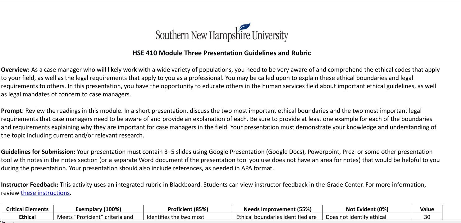 HSE 410 Module Three Presentation Video