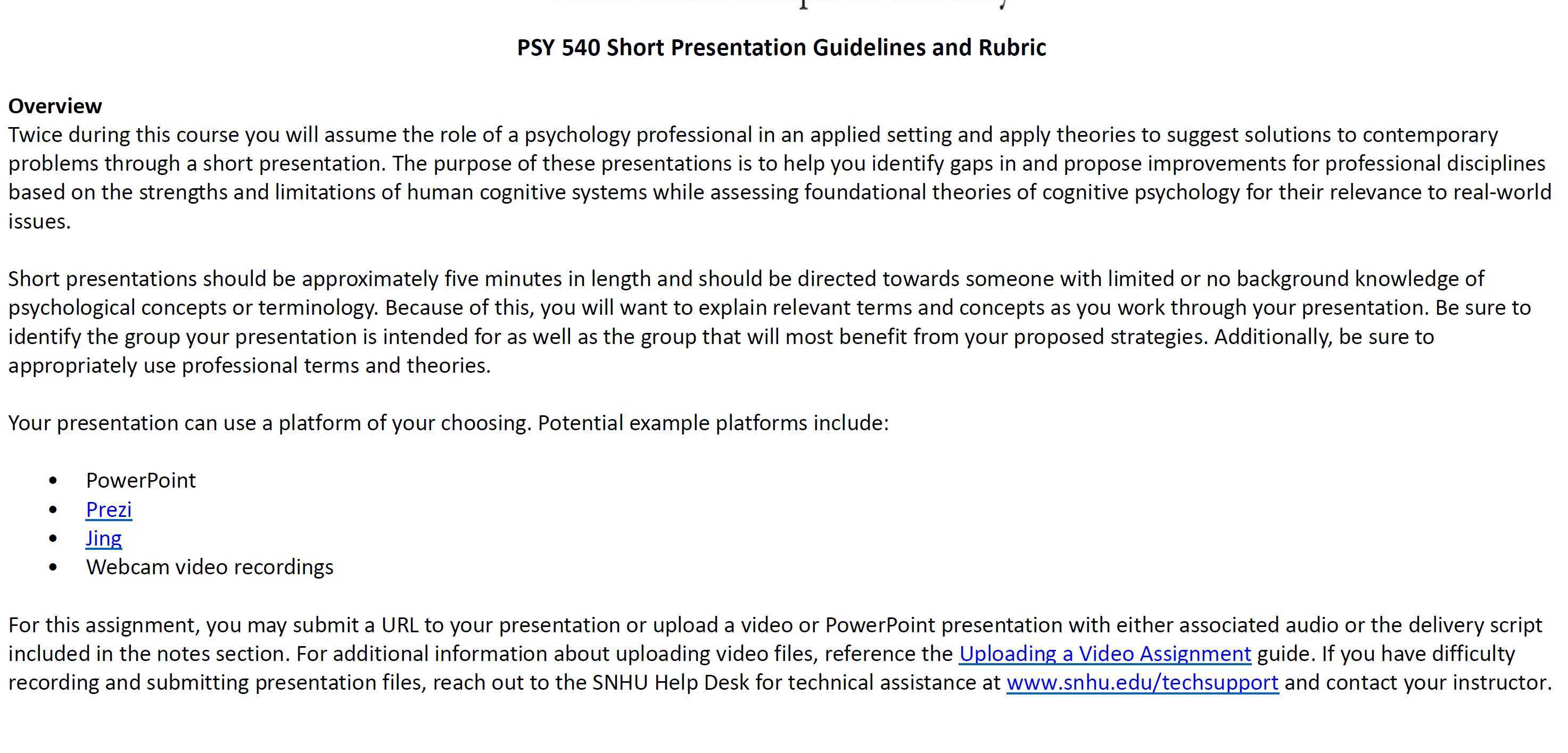 PSY 540 Short Presentation Instructions Video