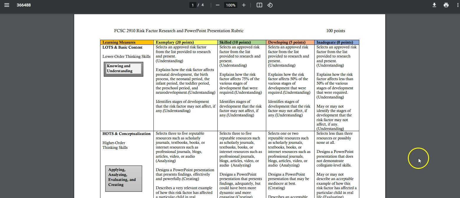 FCSC 2910 Risk Factor Rubric