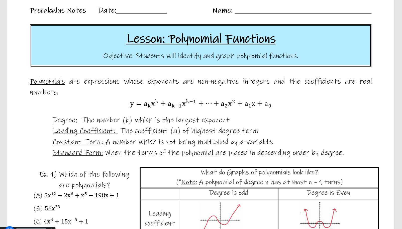 Polynomial Functions