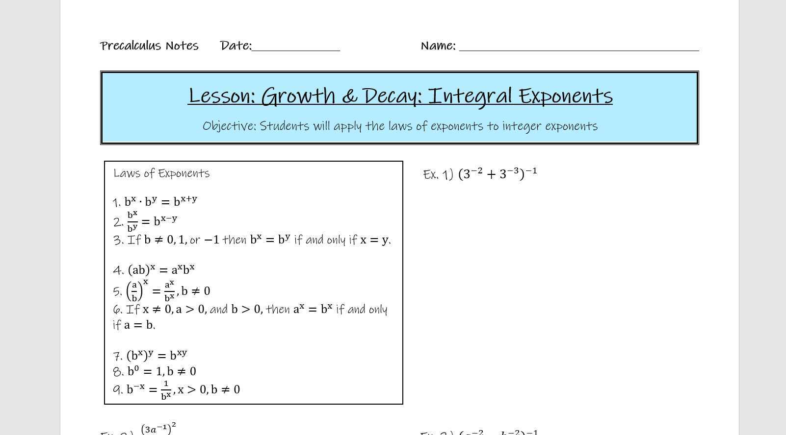 Growth and Decay: Integral Exponents