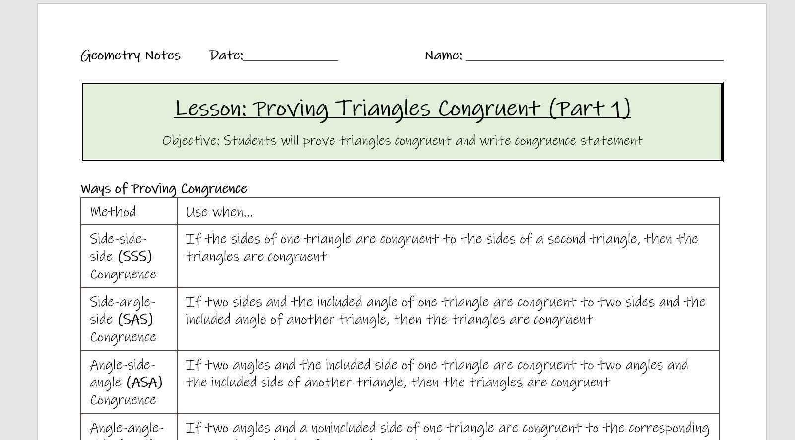 Proving Triangles Congruent (Part 1)