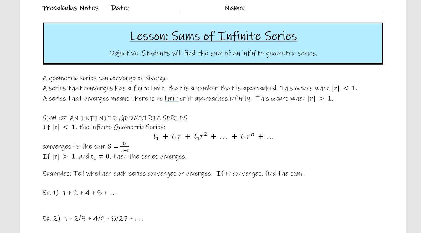Sums of Infinite Series