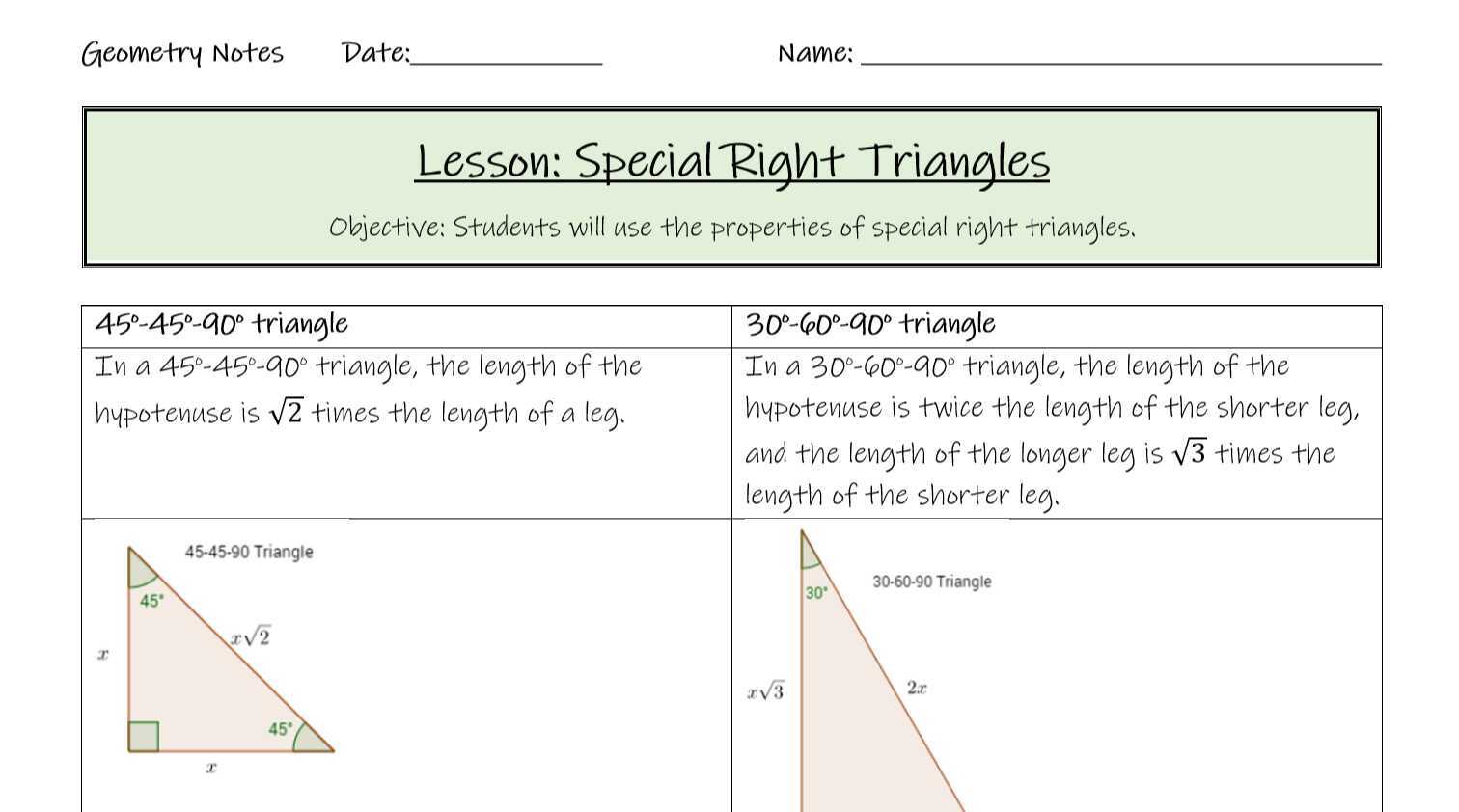 Special Right Triangles