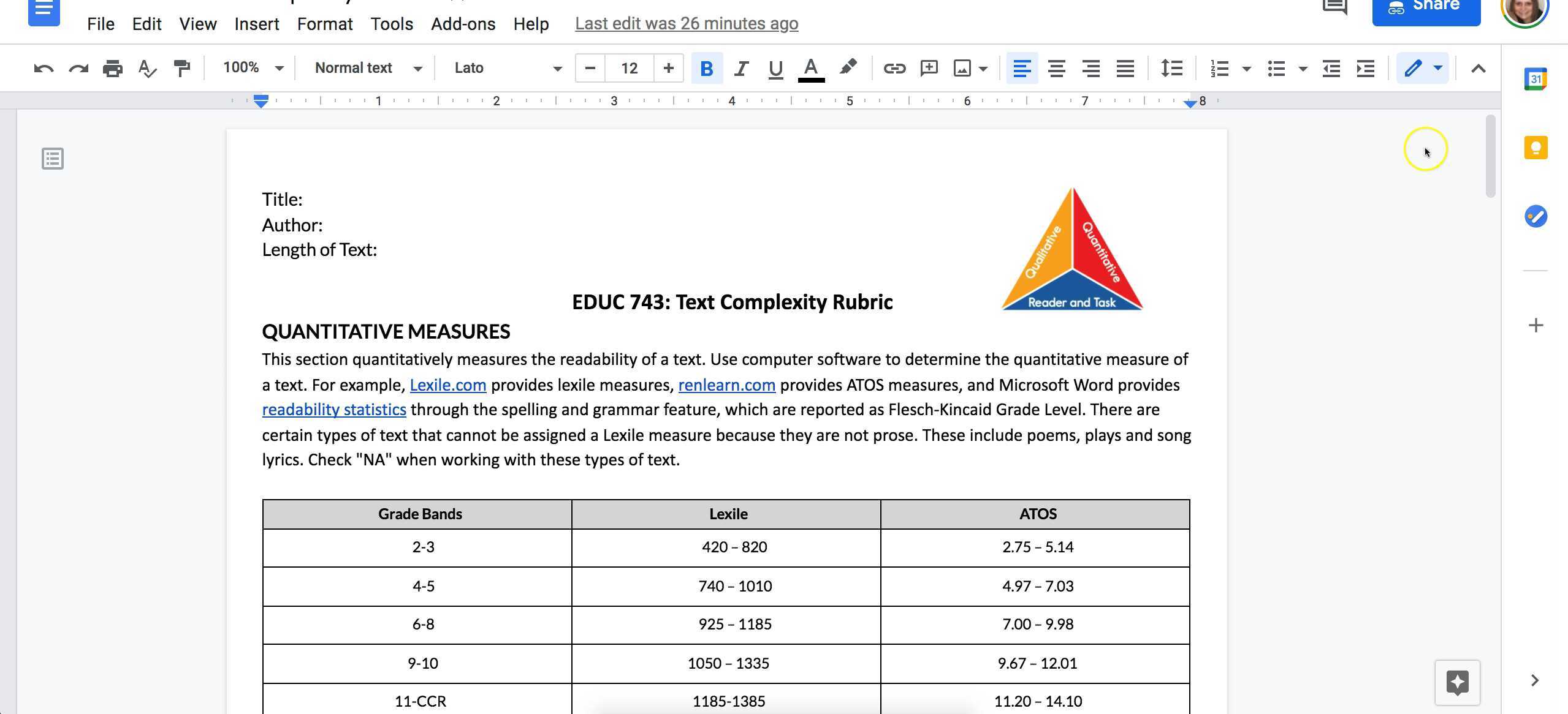Text Complexity Rubric Demo