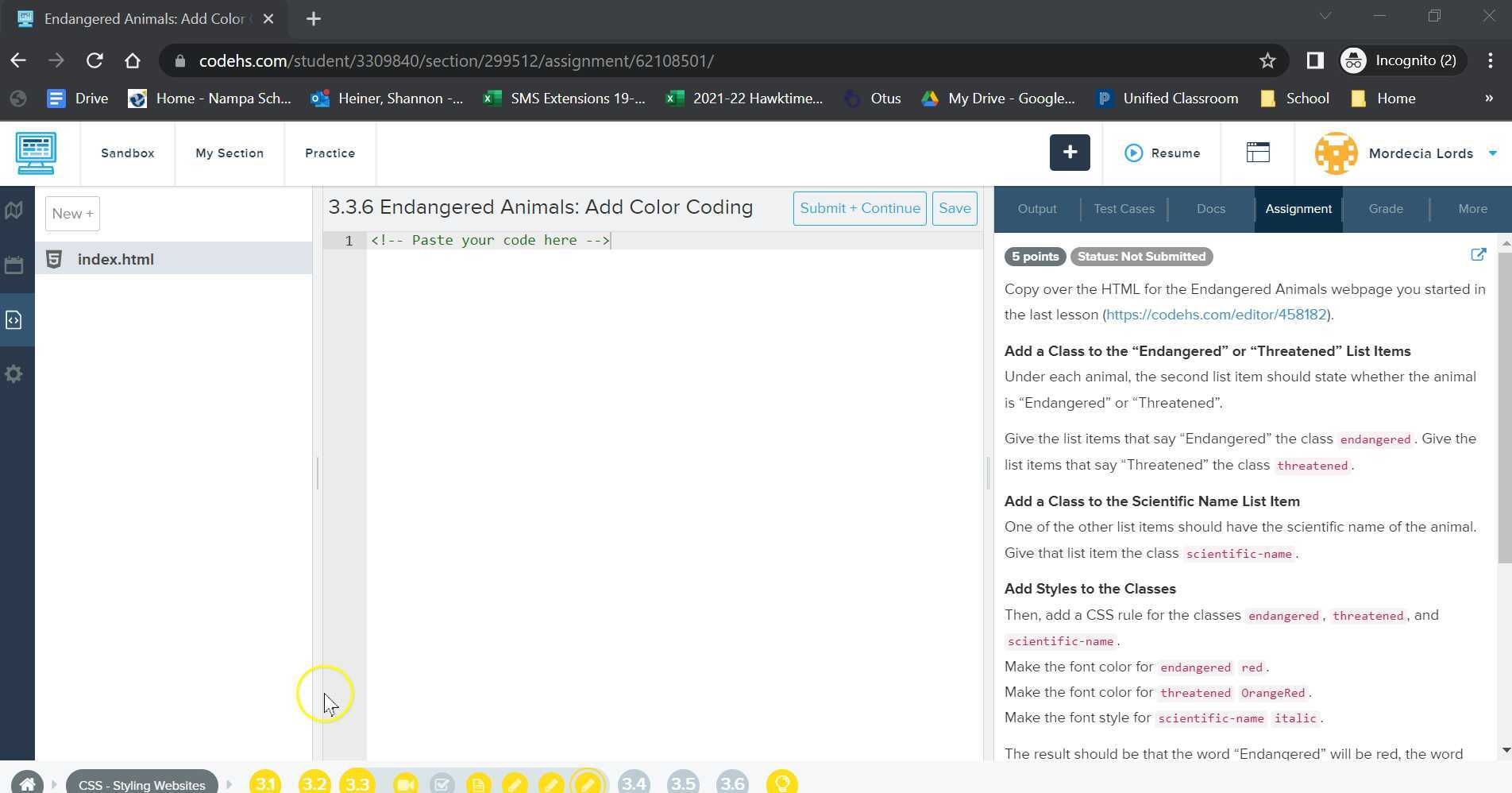 CodeHS Unit 3 3 6 Endangered Animals Add Color Coding