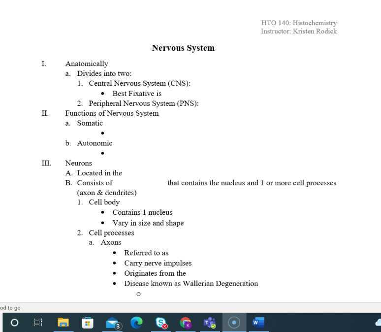 Nervous System Outline Lecture